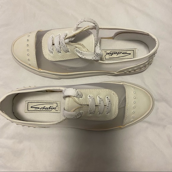 Sebastino | Shoes | Nwob Mesh And Leather Sneakers With Rhinestones ...